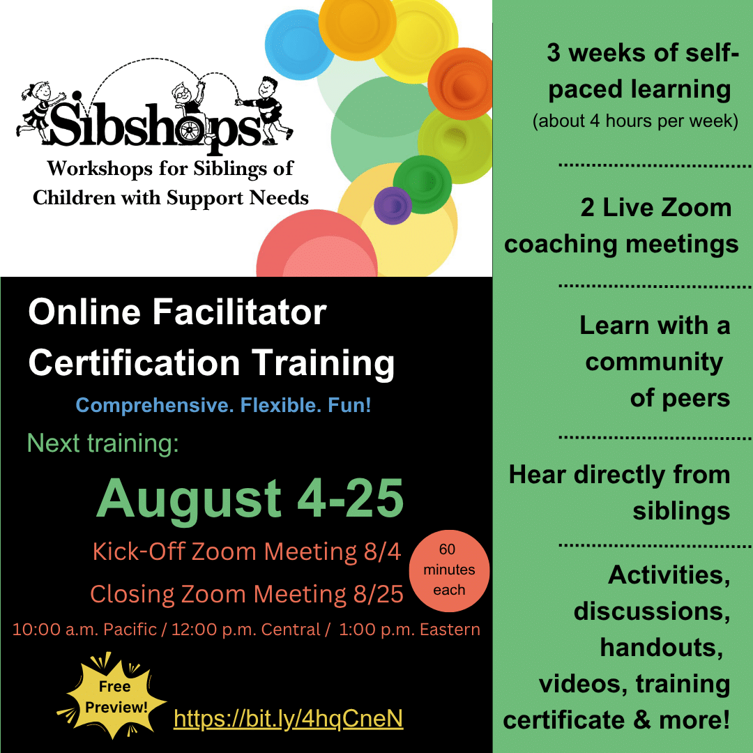 August Online Self-Paced Sibshops Facilitator Certification Training ...